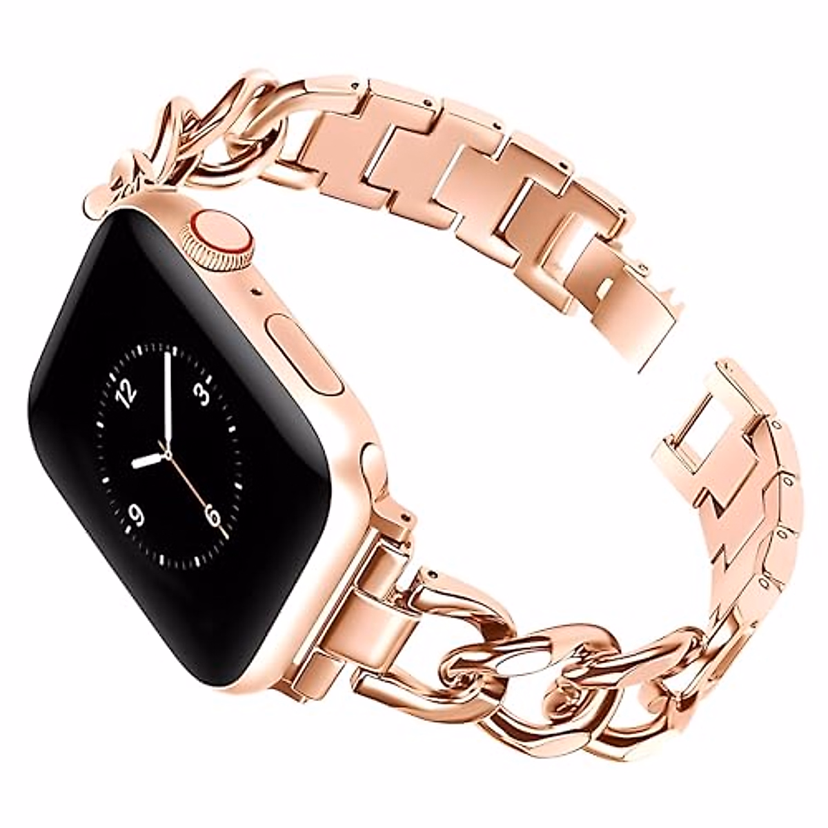 ValuEssentia Watch Band Compatible With Apple Watch for iWatch Series 8 7 6 5 4 3 SE, Fashion Chain Bracelet For Smart Watch, Cowboy Chain Style Watch Band for Women (38mm-41mm) Rose Gold