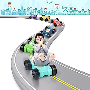 Gliding Car Toy Toddler Toys Car Ramp Toy Race Track Car Gifts Zig Zag Car Slide with 6 Ramps 8 Mini Cars- Racing Car Toys for Kids Boys Girls 3 4 5 6