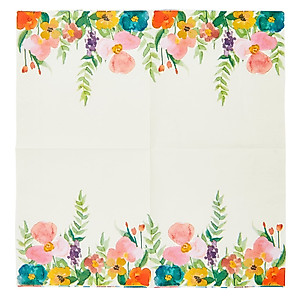 Juvale 100 Pack Vintage Style Disposable Floral Paper Napkins, 2-Ply, 6.5x6.5”, Napkins for Garden Bridal Shower, Tea Party, & Wedding