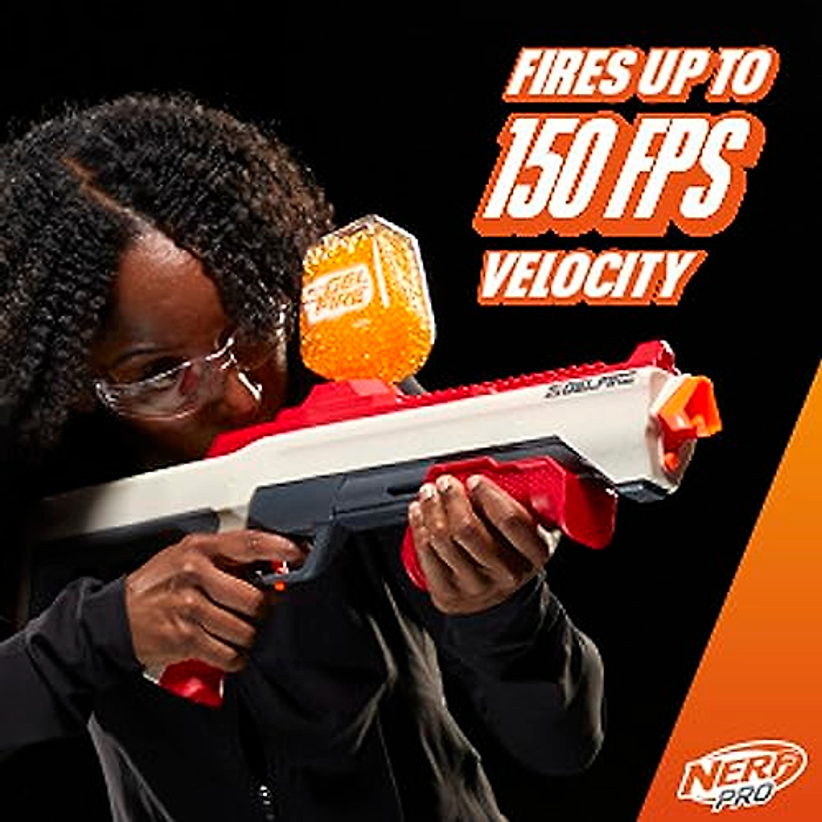 NERF Pro Gelfire Raid Blaster, Fire 5 Rounds at Once, 10,000 Gel Rounds, 800 Round Hopper, Eyewear, Toys for Teens Ages 14 & Up