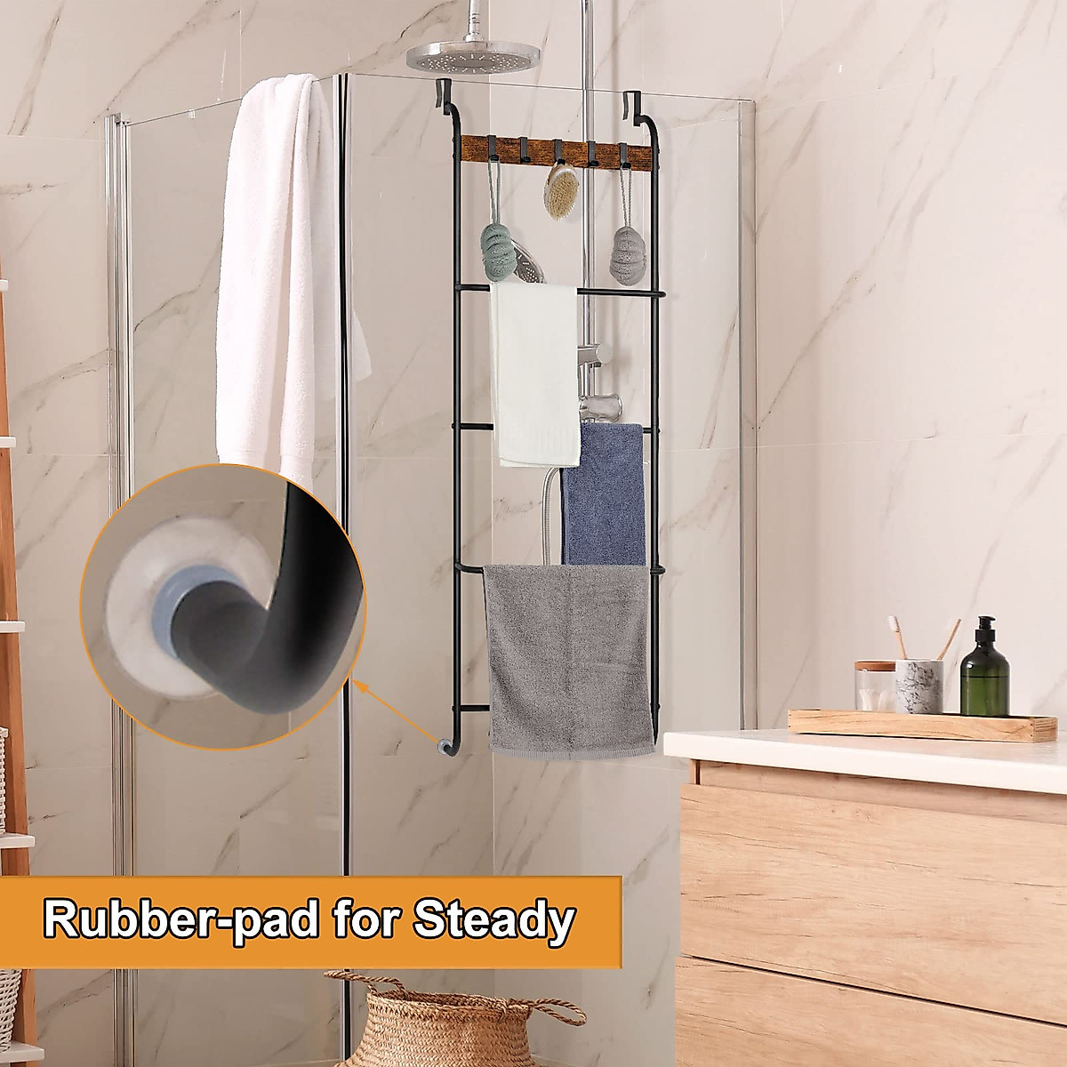 Over The Door Towel Rack, Bath Back Door Towel Bar Hanger with Hooks, 5-Tier Door Towel Rack Holder for Bathroom Farmhouse Living Room