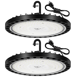 Viugreum 2pack LED High Bay Light 5000K, 200W, 20000Lm(Ip65) UFO High Bay Lights with US Plug Commercial Bay Lighting for Barn/Garage Commercial Warehouse Car Wash Shop UFO Lights, Hanging Chain
