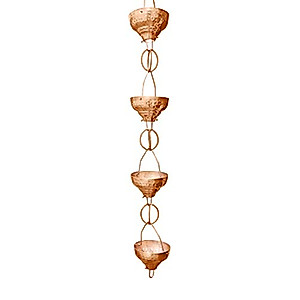 Monarch Rain Chains 29027 Pure Copper Eastern Hammered Cup Rain Chain, 8-1/2 Feet Length Replacement Downspout for Gutters