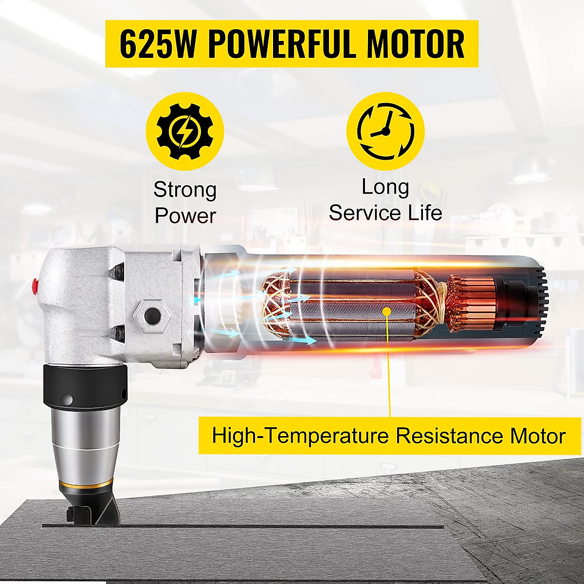 VEVOR Electric Metal Nibbler 625W Nibbler Metal Cutter 1000RPM High Speed Rotor 0.16in/4mm Metal Nibbler 110V w Replaced Blades Storage Case Sheet Metal Nibbler for Cutting Stainless Steel, Aluminium