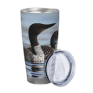 NONHAI 20 oz Tumbler with Straw Lid Vacuum Insulated Cup Stainless Steel Water Bottle Loon Birds Travel Mug Double Walled Vacuum Thermal Cups for Hot and Cold Drinks