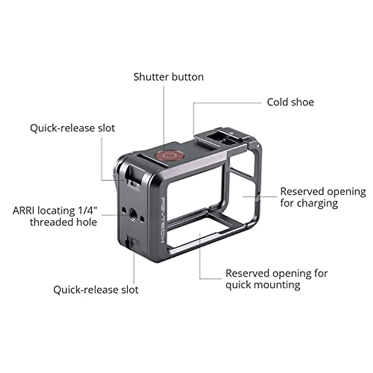 PGYTECH Video Vlogging Camera Frame Cage for DJI Osmo Action 3 Camera ,Include for DJI Magnetic Connection Interface and 1/4 Thread Hole with Cold Shoe Mount, Prevent The Screen from Scratching
