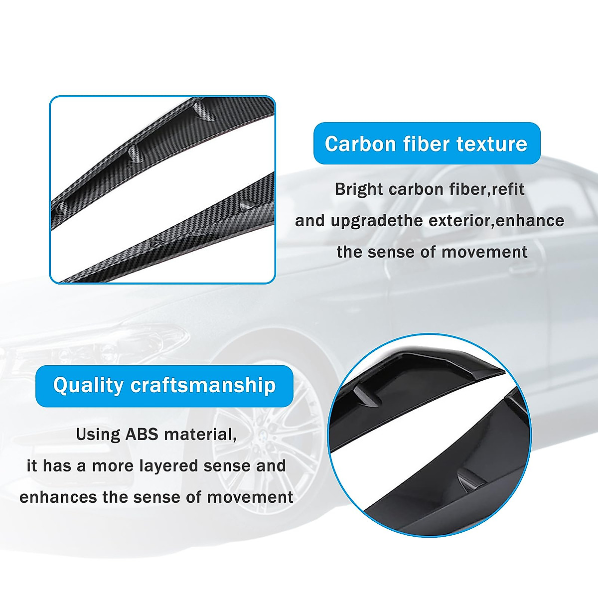 zvsay 2 PCS Car Fender Plate Vents Decoration Stickers, Intake Grille Spoiler External Accessories, Car Body Anti-Collision Stickers, Universal for Most Cars Protectors (Carbon Fiber Black)