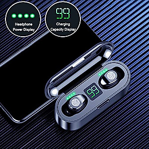 F9 Wireless LED Touch Bluetooth Earbuds/Headphones/Earphones, Smart Digital Display TWS Headset, Waterproof/Sweat-Proof, Automatically Start-up, Intelligent HD Call/Cinema HiFi Sound_Green LED Light