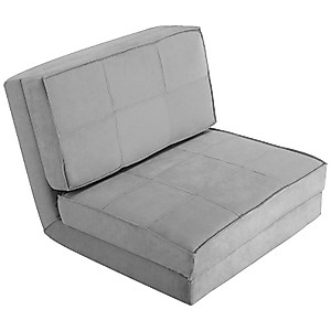 COSTWAY Convertible Flip Chair, 5-Position Adjustable Triple Fold Down Sofa Bed, Steel Frame, Soft Suede Fabric, Upholstered Floor Sleeper Dorm Game Bed for Living Room, Bedroom, Guest Room (Grey)