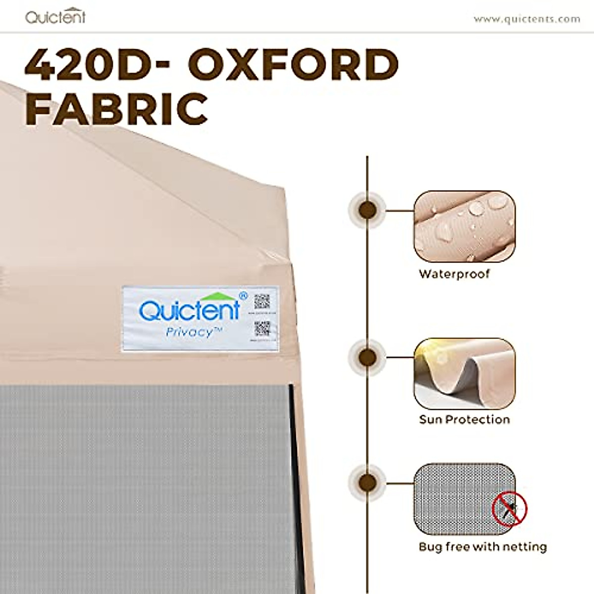 Quictent 9'x9' Slant Leg Pop up Canopy Tent with Mosquito Netting, Instant Screen House Room Tent Gazebo, Easy Set up, Tan