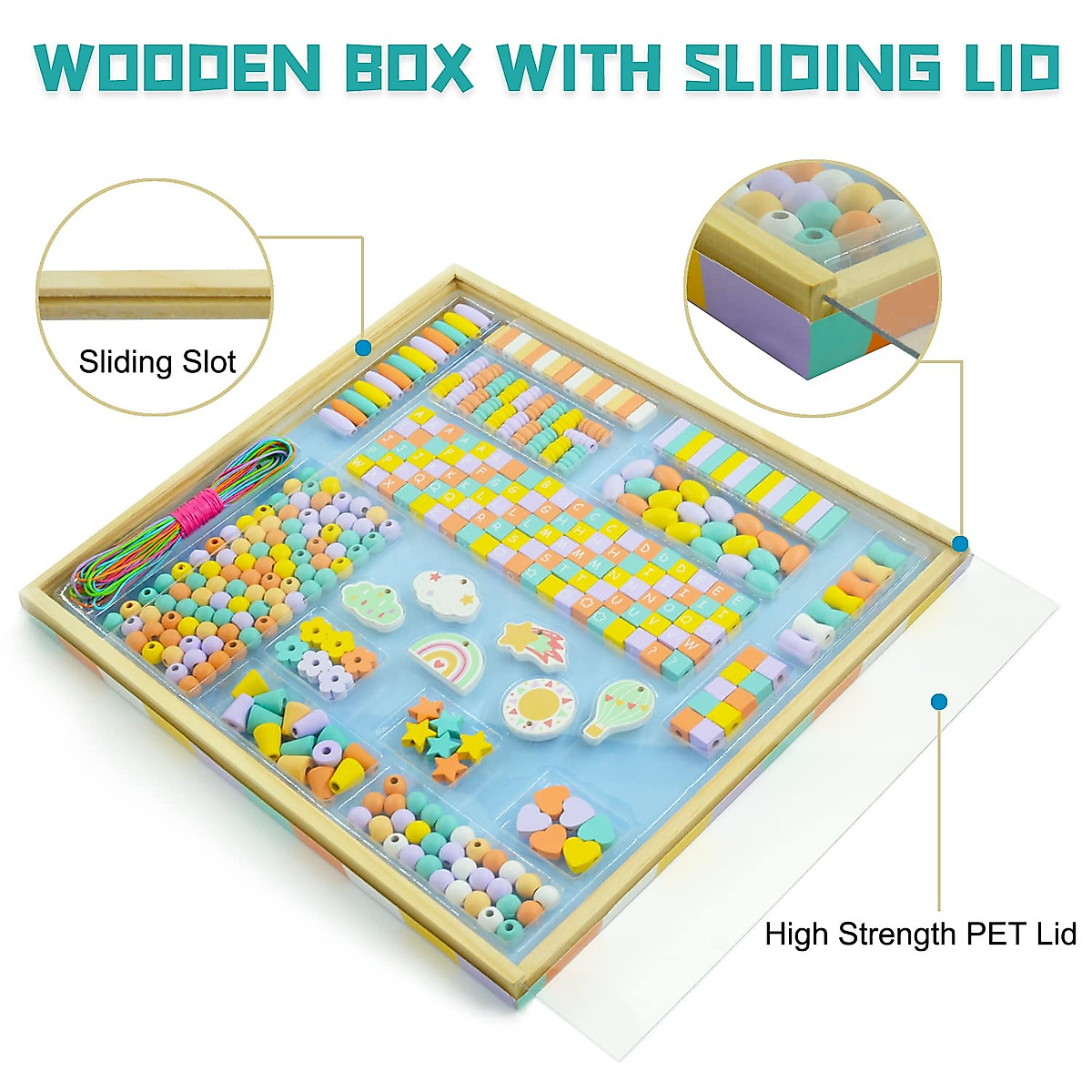 POMIKU Wooden Bead Kits for Kids 4-6, Jewelry Toys for 4, 5, 6, 7 Year Old Girls Birthday Christmas Gifts, Alphabet Necklace Making Kit