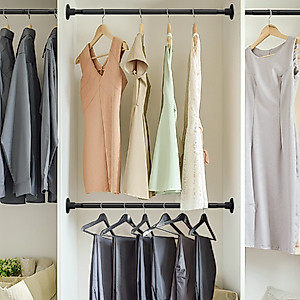 Hanging Closet Rod,29-64 Inches Space Saving Closet Rod Extender Hanging,Black Adjustable Clothes Hanging Bar, Stainless Steel Closet Garment Organizer Rack ,Bathroom,Windows