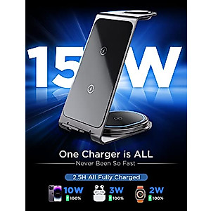 Wireless Charging Station for Apple, 15W iPhone Wireless Charger Fast Charging [Metal], Lemoworld 3 in 1 Charging Station [Qi Certified], for iPhone 14/13/12/11/Pro/Max/Apple Watch/Airpods Pro