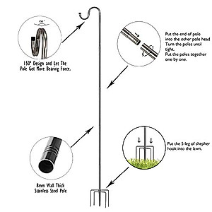 HOME RIGHT Bird Feeder Pole,30 to 62 inch Adjustable Shepherds Hook Heavy Duty 5 Prong Metal Hanger Hook Garden Plant Hooks for Wedding Decoration(1 Pack)