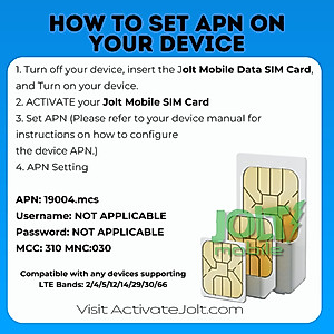 Jolt Mobile Starter Kit Free 50MB Data Service 15 Days AT&T 5G 4G LTE SIM Card for GPS trackers, Smart Watches, Hotspots, WiFi, MiFi, USB Sticks, Mobile Routers, Triple Cut SIM Fits All IoT Devices