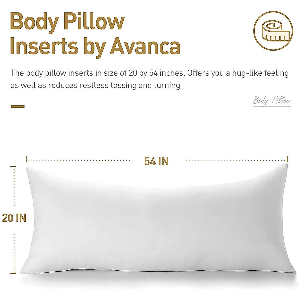Acanva Fluffy Bed Sleeping Side Sleeper Body Pillow Insert, Full 20” x 54”, White
