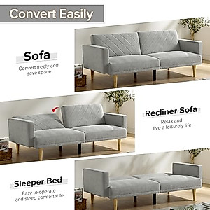 Foldable Futon Sofa Loveseat Convertible Sleeper Couch Bed for Small Space Apartment Office Living Room Furniture Sets with 2 Cup Holders, Tufted Back & Seat Orange PU Leather 67" W