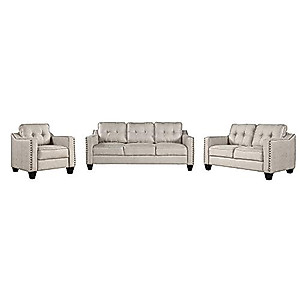 P PURLOVE 3 Piece Living Room Furniture Sectional Sofa Set for Living Room,Modern Nial Trimed Sectional Couch Set with Sofa, Loveseat and Armchair, for Living Room