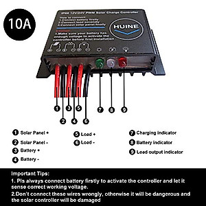 HUINE 10A PWM Solar Charge Controller Waterproof IP68 12V 24V Solar Panel Controller Regulator for RV Caravan Boat Solar Panels System (24 Hours Working Mode)