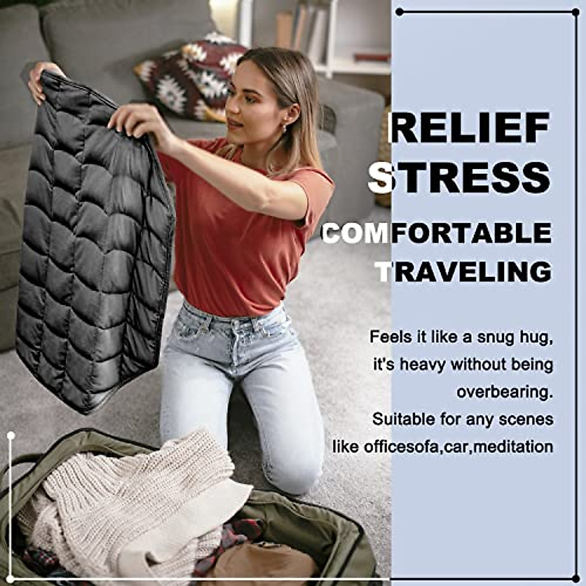 STARLENGET Weighted Blanket for Adult Travel Size, 7lbs Weighted Body Blanket, Crystal Velvet Weighted Lap Blanket Throw for Sleeping, Calming & Relaxing, Machine Washable (Black)