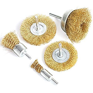 FPPO Brass Wire Wheel Brush Kit for Drill,Crimped Cup Brush with 1/4-Inch Shank,0.13mm True Brass Wire,Soft Enough to Cleaning or Deburring with Less Scrach