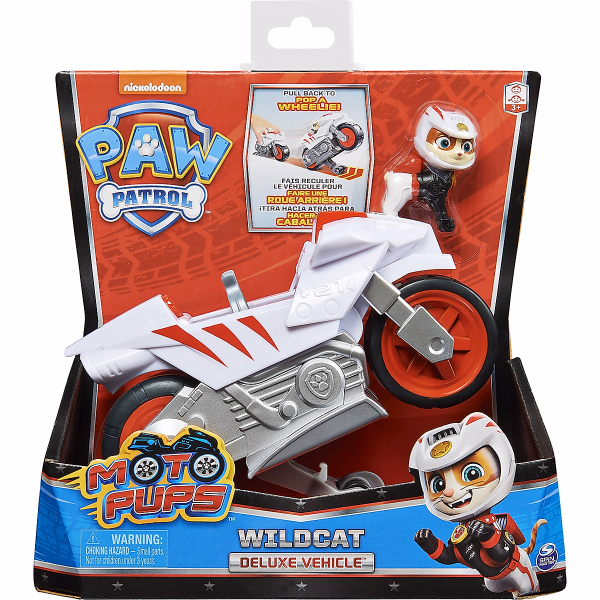Paw Patrol, Moto Pups Wildcat’s Deluxe Pull Back Motorcycle Vehicle with Wheelie Feature and Figure