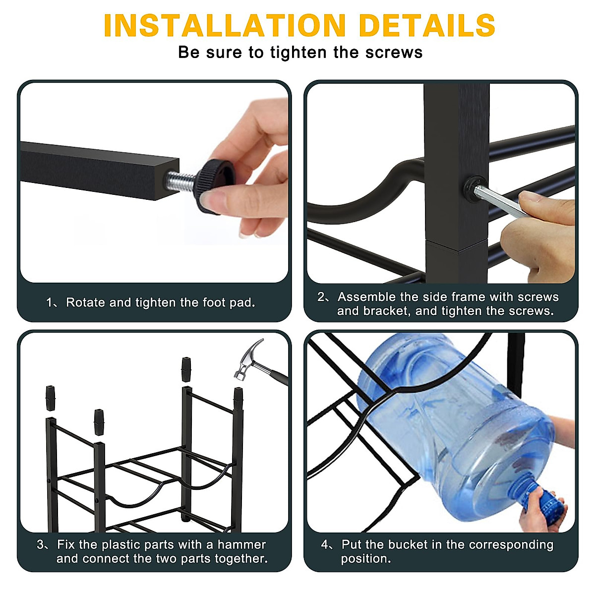 Semoprus 5 Gallon Water Bottle Holder for 10 Bottles, 5 Tiers Heavy-Duty Water Cooler Jug Rack with Reinforcement Frame for Home, Office, Restaurant