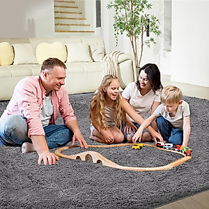 Ultra Soft Rug for Living Room, 5X8 Ft Grey Fluffy Shag Area Rug for Bedroom, Modern Shaggy Carpets Fuzzy Rug for Teens Dorm Nursery Home Decor Aesthetic, Upgrade Anti-Skid Durable