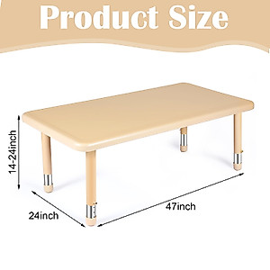 Ripeng 24" W x 47" L Rectangular Plastic Height Adjustable Activity Table with Large Dry Erase Table Top for Classrooms Toddler Furniture for Daycare, Daycare, Homes, Cornflower, etc (Natural,1 Pcs)
