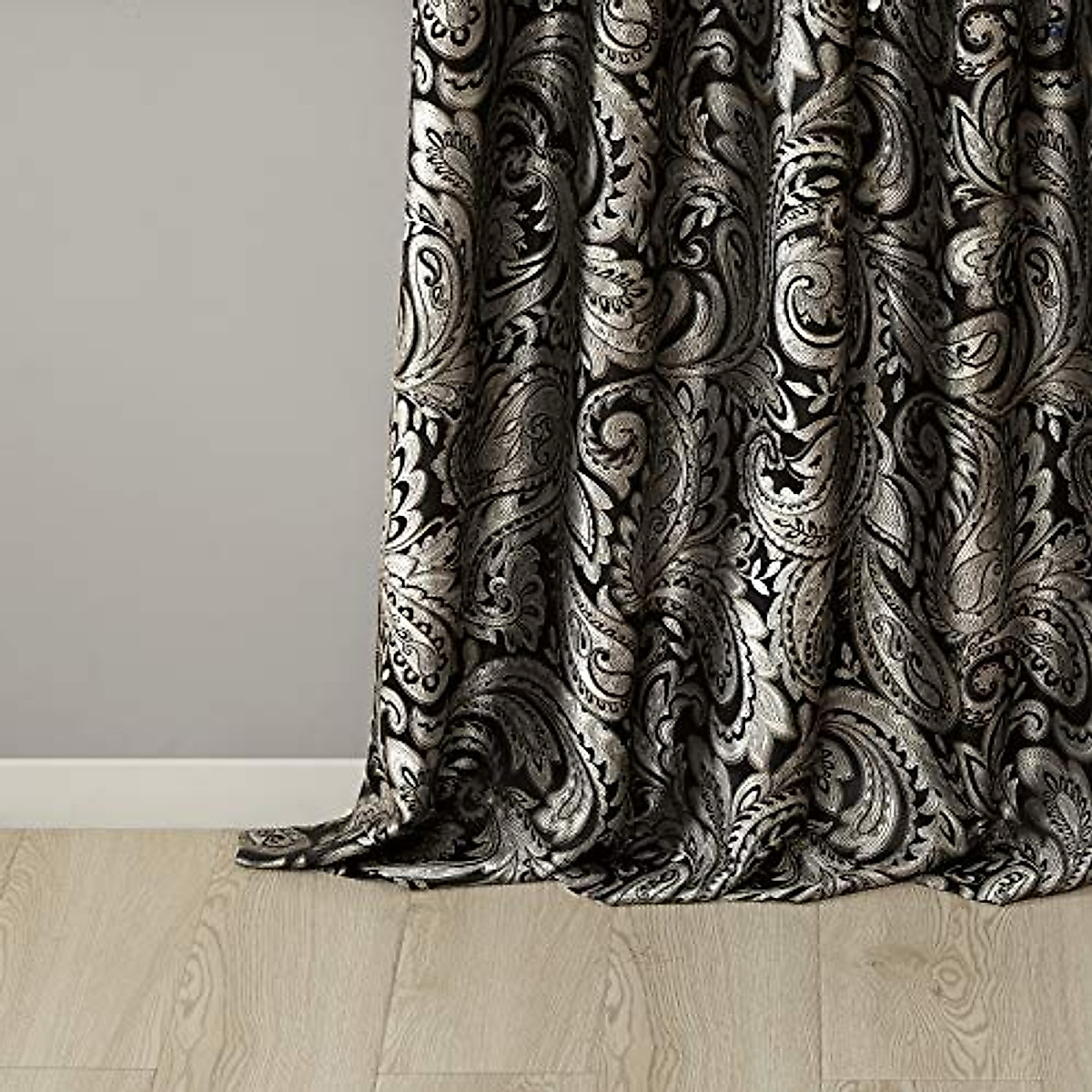 Black Curtains For Living Room , Traditional Back Tab Curtains For Bedroom , Aubrey Jacquard Rod Pocket Window Curtains , 50x84", 2-Panel Pack