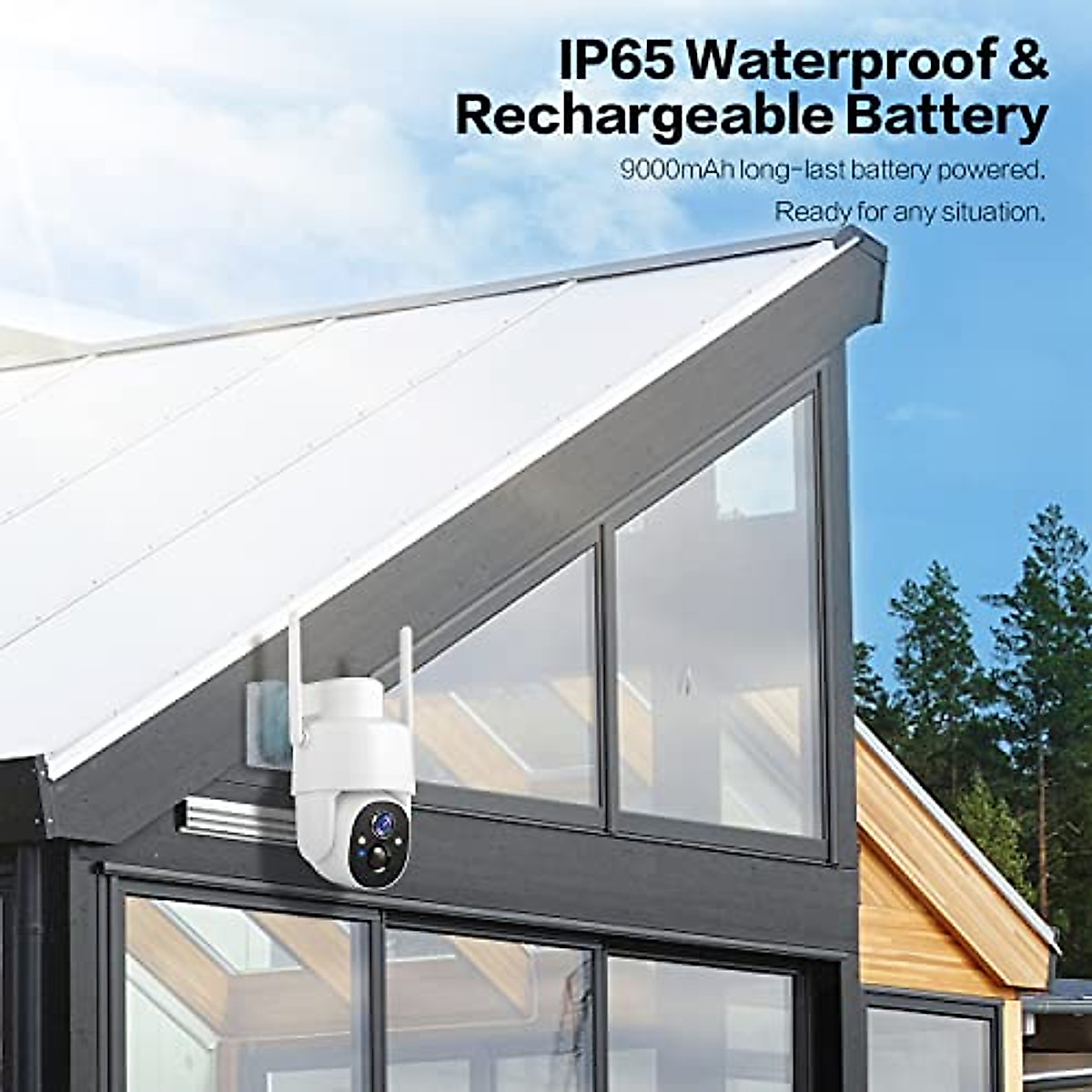 GMK Security Cameras Wireless Outdoor, 2K Pan-Tilt 360° View Battery Powered 2-Way Talk Outdoor Camera Wireless 3MP PTZ WiFi Surveillance Cam Cloud/SD Storage Color Night Vision Spotlight/Siren