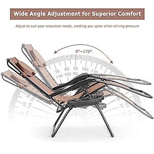 HAPPYGRILL Zero Gravity Lounge Chair Folding Patio Recliner for Outdoor Beach Patio Poolside, Coffee