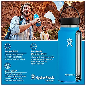Hydro Flask 32 oz. Water Bottle - Stainless Steel, Reusable, Vacuum Insulated- Wide Mouth with Leak Proof Flex Cap
