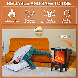 Electric Fireplace Stove, 1500W Freestanding Fireplace Heater with 3-Sided View, Realistic Flame, Adjustable Brightness and Heating Mode, Thermostat, Overheating Safe Design, ETL Certified