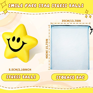 Jerify 60 Pieces Star Smile Face Stress Balls Bulk for Kids Mini Foam Smile Ball Stress Relief Toys for Classroom Exchange Gifts Classroom Prizes School Carnival Reward Party Favors Fillers