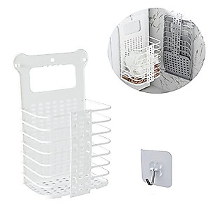 CARURLIFF Collapsible Laundry Basket Wall Hanging Orgainzer Bathroom Foldable Dirty Clothes Hamper with Handle (White-Large)