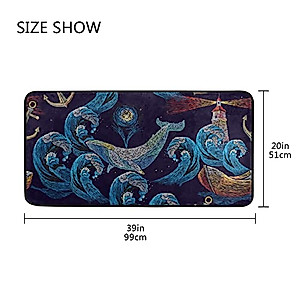 TSENQUE Blue Anchor Sailing Rugs for Kitchen, Non-Slip, Stain Resistant Chef Mat Kitchen Mat, Area Rugs for Home Dining Living Room Bedroom 39 x 20 Inch