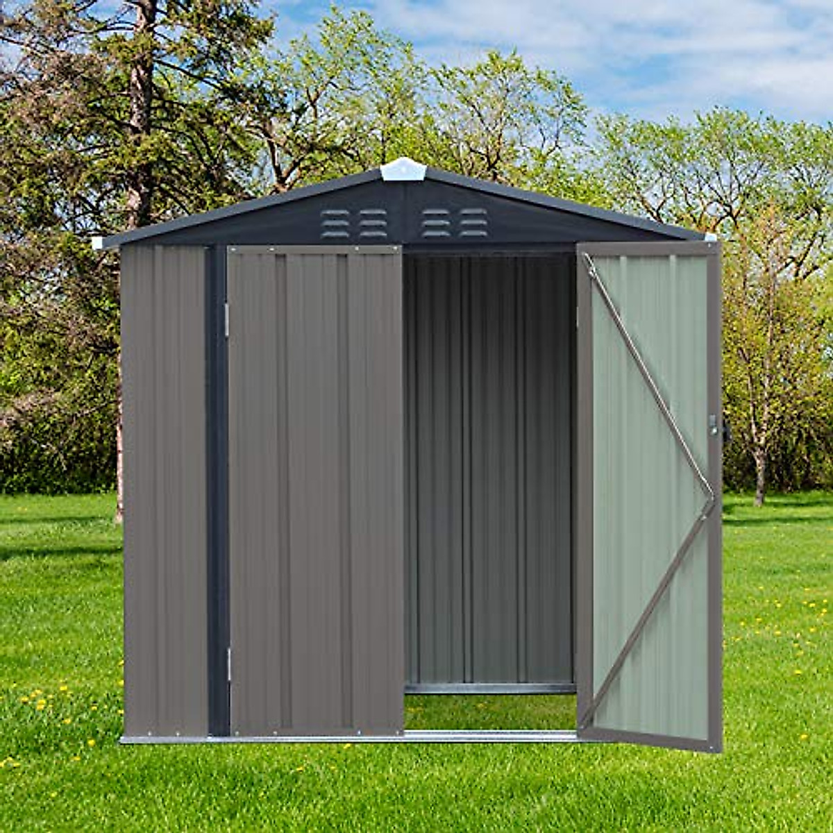 kinbor 6' x 4' Storage Shed - Outdoor Garden Metal Shed with Double Lockable Door, Tool Storage Shed for Backyard, Patio, Lawn, Deck