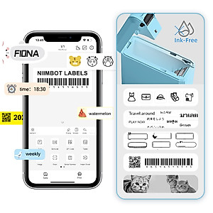 NIIMBOT D110 Label Maker Machine with Tape, Small Thermal Sticker Printer with 0.59''x1.18'' Labels, Portable Bluetooth Connection, Blue