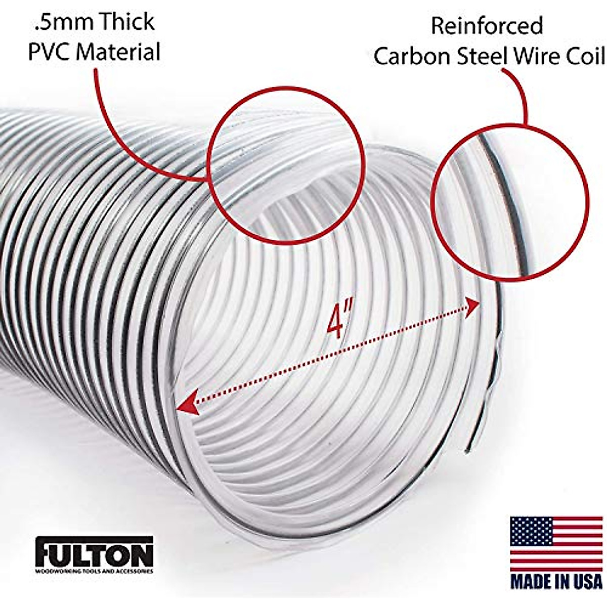 4" x 10' (4 inch diameter by 10 feet long) Ultra Flex Clear Vue Heavy Duty PVC Dust Debris and Fume Collection Hose MADE IN USA!