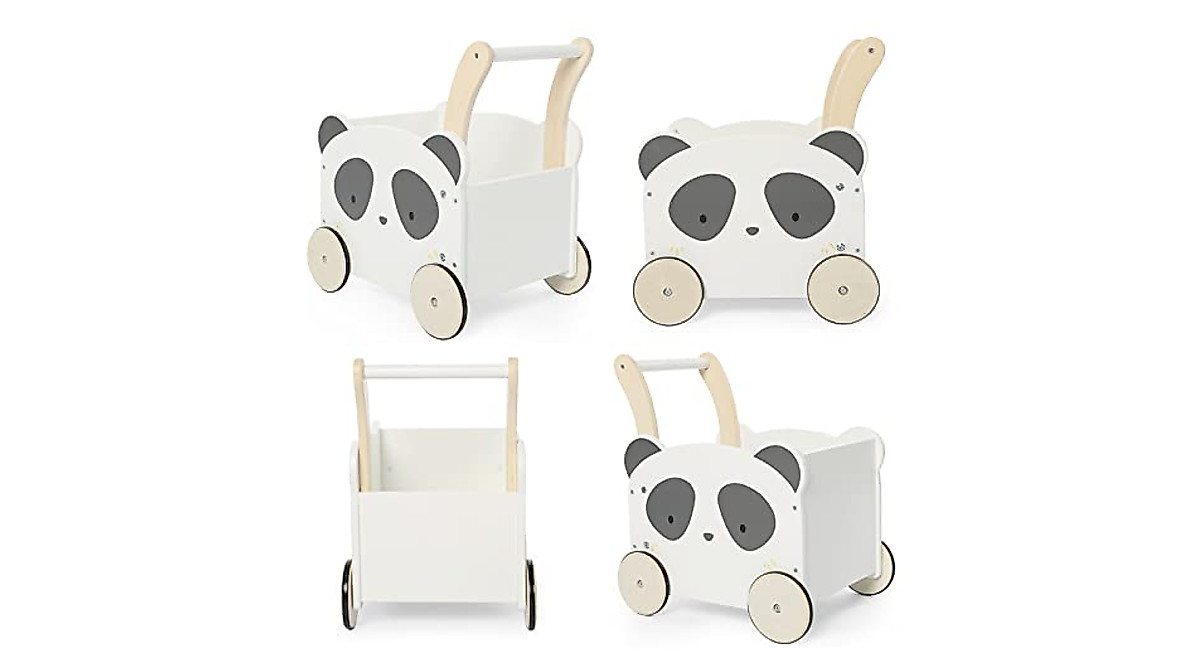 Panda Wooden Baby Push Walker - 2-in-1 Toddler Learning Walker