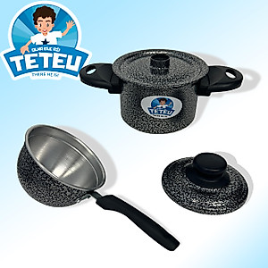 TETEU | Cuscuzeira Nordestino | Brazilian Couscous Pot Steamer Pot for Cooking, cuzcuzeira, couscous, Rice, Vegetables Durable Metal Pot with Handle, Small Portions | Gray crackle Color - 12oz