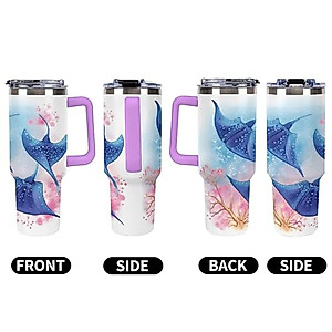 WYUSPGK 40oz Stainless Steel Car Mug, Sea Animals Stingrays Print Travel Mug, Double-Wall Insulated with Straw, Perfect for Car, Office, Outdoor