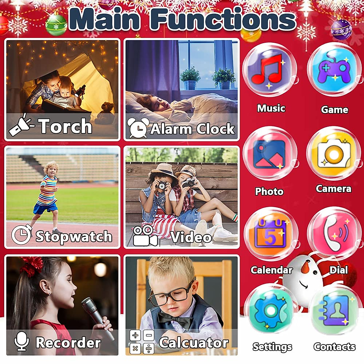 Smart Game Watch for Kids, IP67 Waterproof Kids Smart Phone Watch with 11 Puzzle Games 1.44" HD Touch Screen Music Player Camera Video Recorder Alarm Clock Birthday Learning Toys Boys Girls (Black)