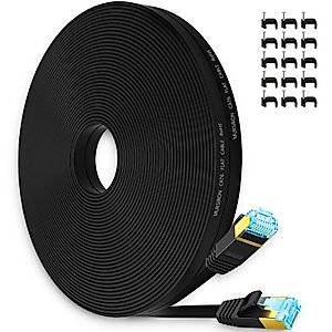 MUKSIRON Cat6 Ethernet Cable 30 ft, Flat - Solid Internet Network LAN Patch Cord – Cat 6 High Speed Computer Wire with Clips & Rj45 Connectors for Router,Modem,PS,Xbox - 30 feet Black
