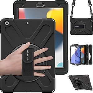 BRAECN for iPad 9th/8th/7th Generation Case, iPad 10.2 2021/2020/2019 Case with Built in Screen Protector, Hand Strap, Swiveling Stand, Carrying Strap, Heavy Duty Rugged Case for iPad 10.2 Inch
