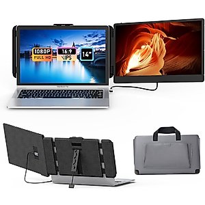 Laptop Screen Extender 14in Upgraded, FHD 1080P IPS Portable Monitor for Laptops 13-17.3", Laptop Monitor Extender Dual Screen with USB-C/HDMI Port, Plug & Play for Macbook/Windows/Android/Switch