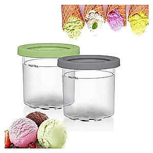 EVANEM 2/4/6PCS Creami Deluxe Pints, for Ninja Creamy Pints,16 OZ Pint Ice Cream Containers Airtight,Reusable Compatible NC301 NC300 NC299AMZ Series Ice Cream Maker,Gray+Green-6PCS