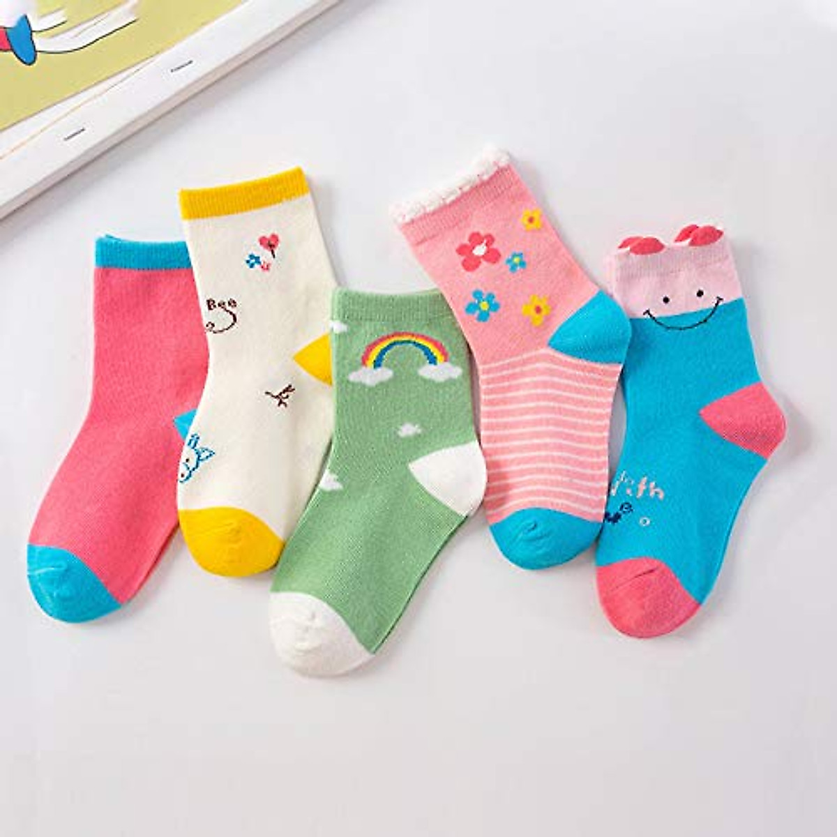Nuziku Toddler Little Girls Cotton Crew Socks 10 Pairs (US, Age, 5 Years, 7 Years, Colorful)