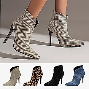 Women's Western Boots Boots With Leopard Print Blocking Thin High Heels In Winter Snakeskin Boots Women Flat Heel Closed Toe Side Zipper White Heeled Boots
